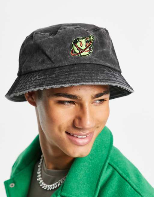 ASOS DESIGN bucket hat in washed black with smile | ASOS