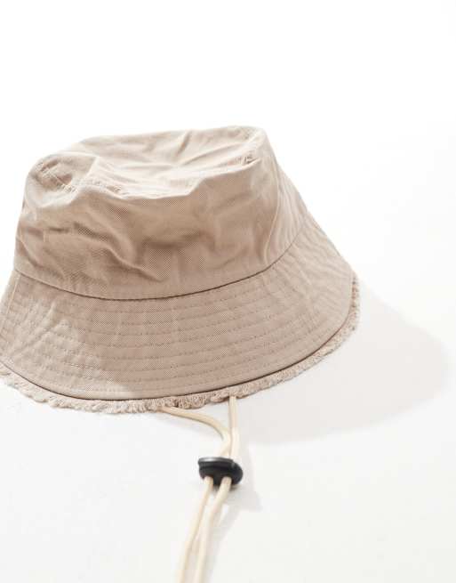 ASOS DESIGN bucket hat with frayed edge in stone | ASOS