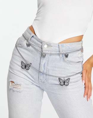 ASOS DESIGN butterfly chain belt in silver | ASOS