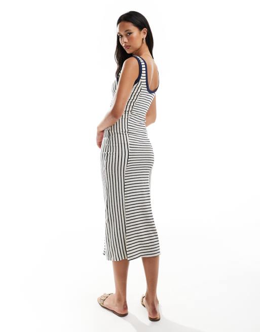 ASOS DESIGN button front tank midi dress in navy stripe | ASOS
