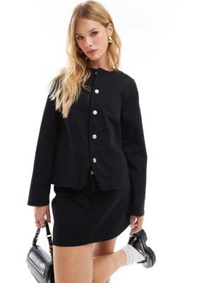 ASOS DESIGN button up long sleeve jacket in black | ASOS