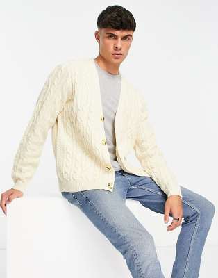 ASOS DESIGN cable knit cardigan in ecru | ASOS
