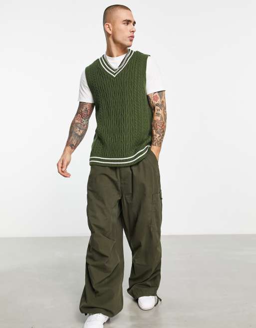 ASOS DESIGN cable knit cricket tank in green | ASOS