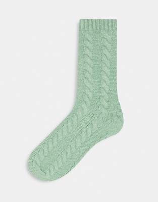 ASOS DESIGN cable knit lounge socks in sage green | ASOS