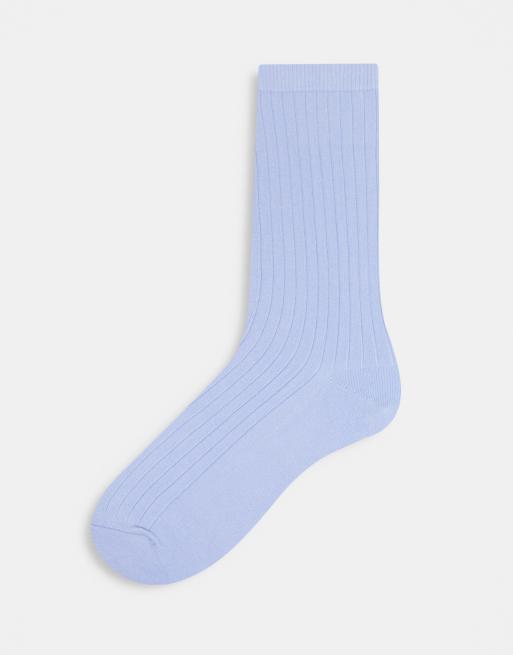 Asos Design Calf Length Rib Socks In Blue Asos