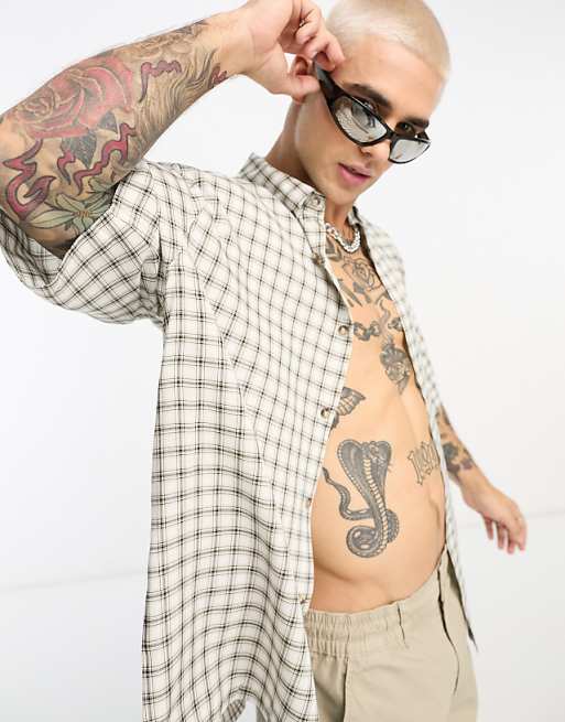 ASOS DESIGN - Camicia dad oversize squadrata in viscosa a quadri | ASOS ASOS DESIGN - Camicia dad oversize squadrata in viscosa a quadri | ASOS