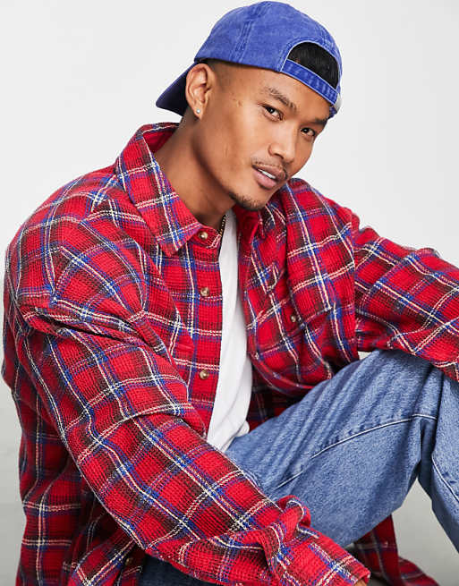 ASOS DESIGN - Camicia extra oversize rossa a quadri effetto nido d'ape ... ASOS DESIGN - Camicia extra oversize rossa a quadri effetto nido d'ape ...