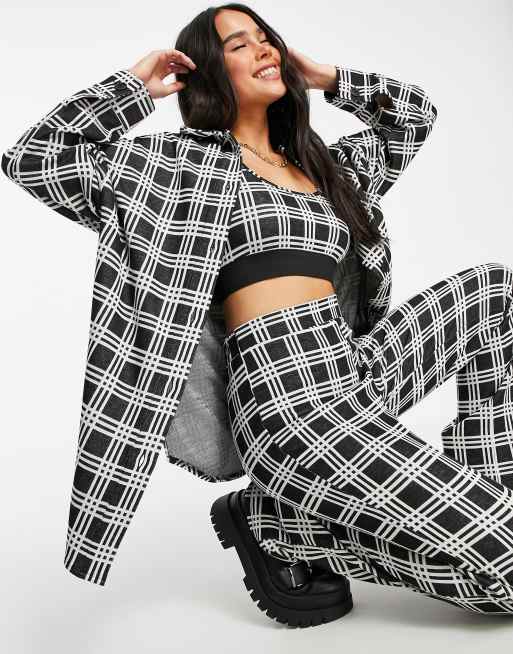 ASOS DESIGN - Camicia giacca da abito taglio lungo in jersey a quadri ...