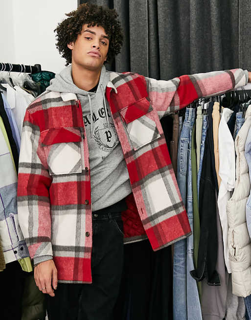 ASOS DESIGN - Camicia giacca oversize rossa a quadri effetto lana | ASOS ASOS DESIGN - Camicia giacca oversize rossa a quadri effetto lana | ASOS