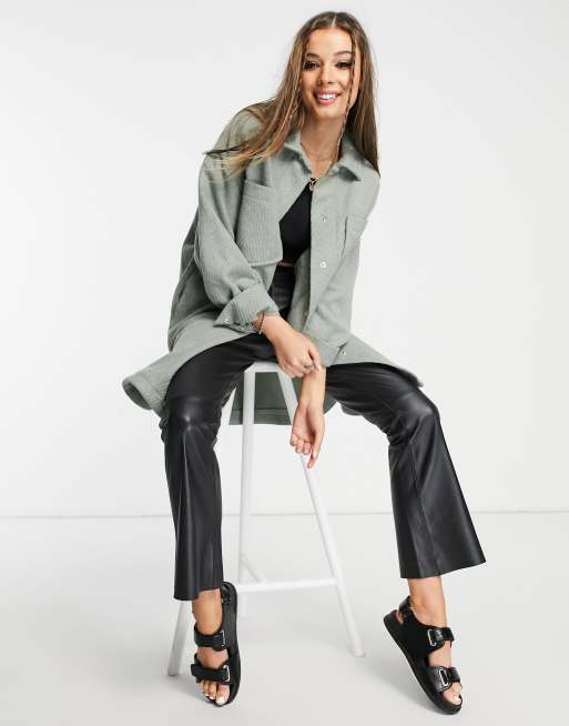 ASOS DESIGN - Camicia giacca taglio lungo in twill verde salvia | ASOS