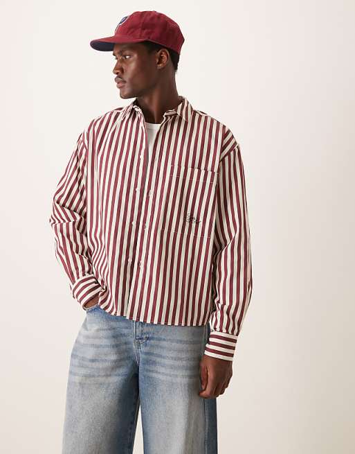 ASOS DESIGN - Camicia oversize a righe bordeaux con ricamo | ASOS ASOS DESIGN - Camicia oversize a righe bordeaux con ricamo | ASOS