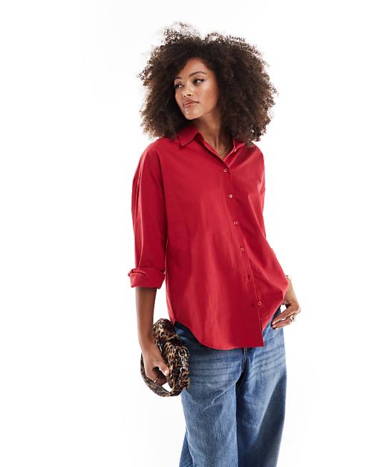 ASOS DESIGN - Camicia oversize in popeline bordeaux | ASOS ASOS DESIGN - Camicia oversize in popeline bordeaux | ASOS