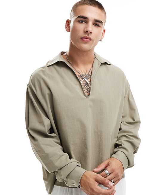 ASOS DESIGN - Camicia oversize squadrata kaki con maniche lunghe | ASOS ASOS DESIGN - Camicia oversize squadrata kaki con maniche lunghe | ASOS