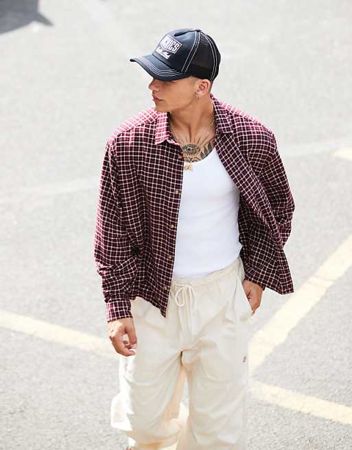 ASOS DESIGN - Camicia squadrata dad oversize bordeaux a quadri | ASOS ASOS DESIGN - Camicia squadrata dad oversize bordeaux a quadri | ASOS