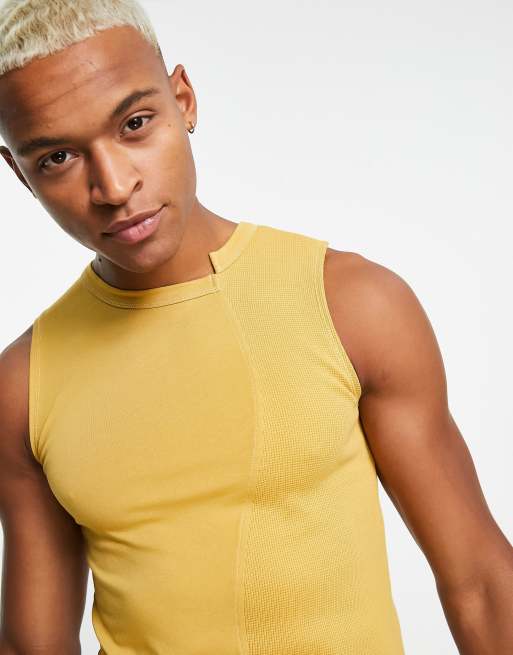 Asos Design Canotta Attillata Beige Con Tessuto A Nido Dape A