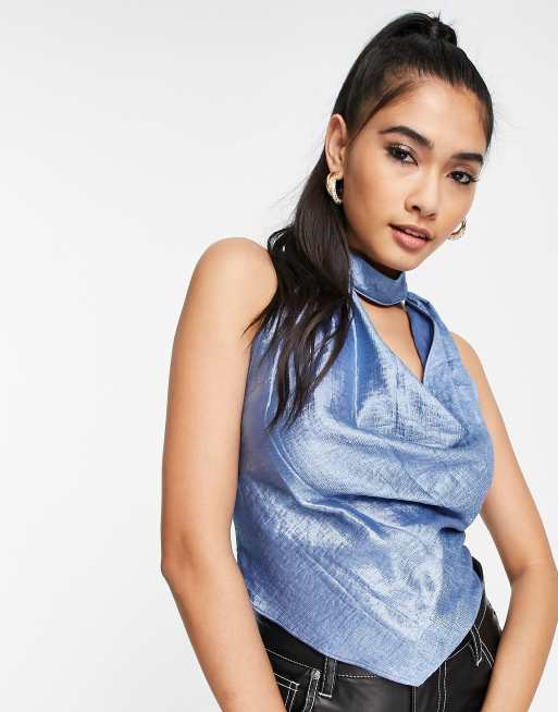 Asos Design Canottiera Con Scollo Ad Anello E Aperta Dietro Blu