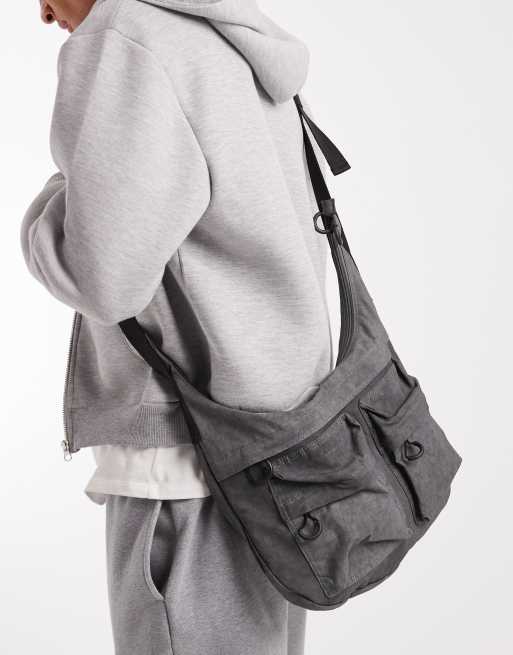 ASOS DESIGN canvas crossbody bag with utility detail in washed grey | ASOS