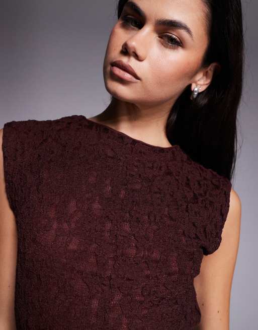 ASOS DESIGN cap sleeve lace midi dress with front slit in chocolate | ASOS