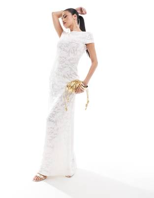 ASOS DESIGN cap sleeve maxi dress in white floral devore | ASOS