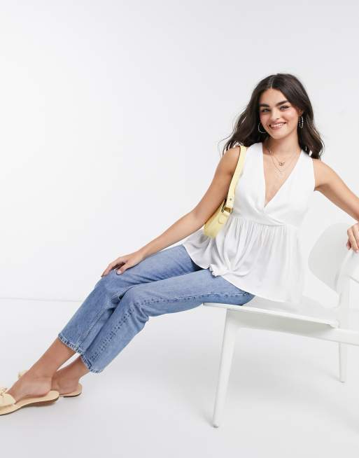 ASOS DESIGN - Caraco babydoll col V effet froissé - Blanc | ASOS