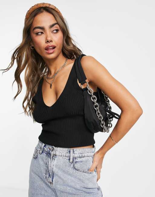 ASOS DESIGN - Caraco col V en maille - Noir | ASOS