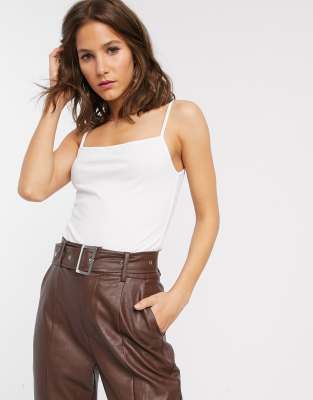 ASOS DESIGN - Caraco côtelé ajusté à encolure carrée - Blanc | ASOS