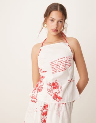 ASOS DESIGN - Caraco dos nu d'ensemble avec liens style corde - Imprimé fleurs rouges | ASOS