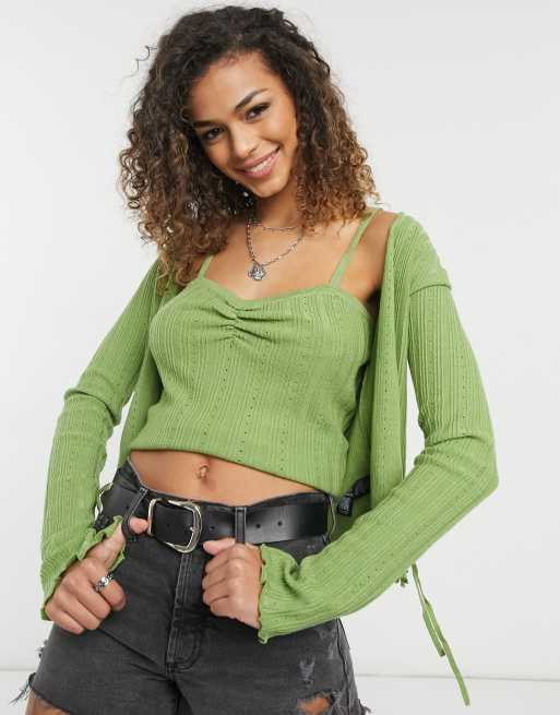 ASOS DESIGN - Caraco en maille pointelle avec détails froncés (pièce d’ensemble) - Vert | ASOS