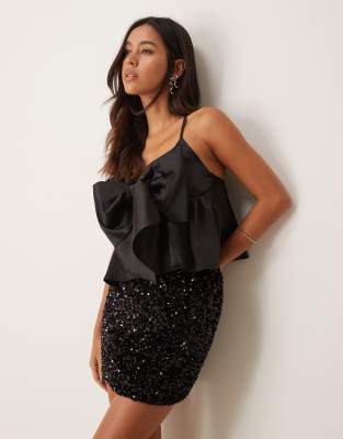 ASOS DESIGN - Caraco en satin avec nœud oversize - Noir | ASOS