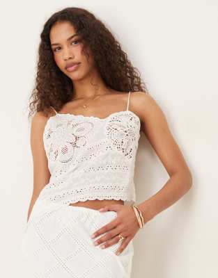 ASOS DESIGN - Caraco rétro avec dentelle à empiècements - Crème | ASOS