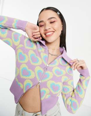 ASOS DESIGN cardigan with collar in heart pattern | ASOS