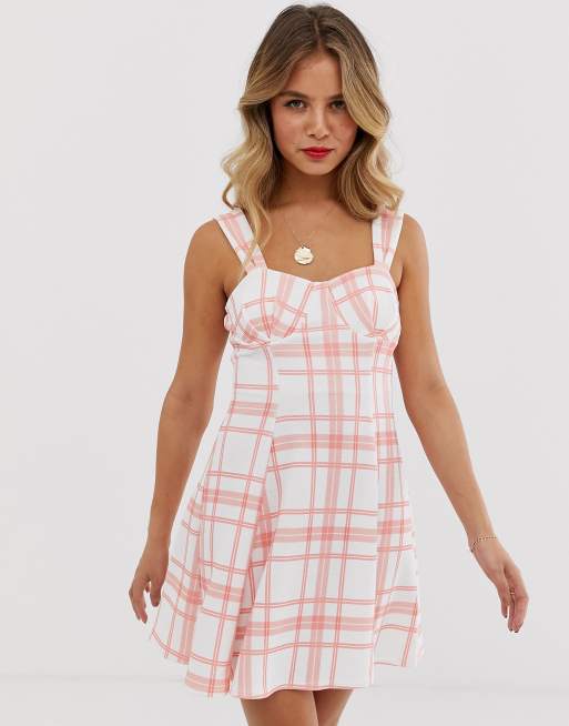 ASOS DESIGN check cupped seamed flare mini dress | ASOS