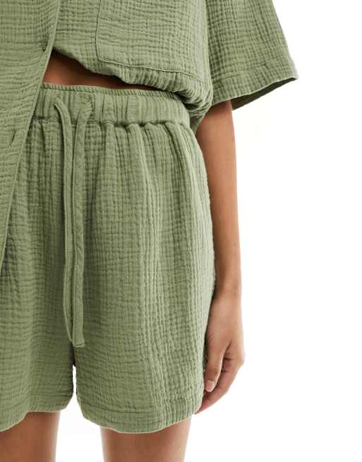 ASOS DESIGN cheesecloth casual shorts in olive | ASOS