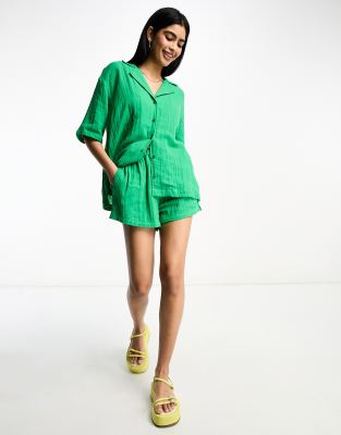 ASOS DESIGN cheesecloth flippy short in green co-ord | ASOS