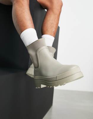 ASOS DESIGN chelsea wellington boots with scuba detail in dark stone | ASOS
