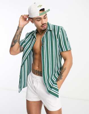 ASOS DESIGN - Chemise à revers en maille rayée - Vert | ASOS