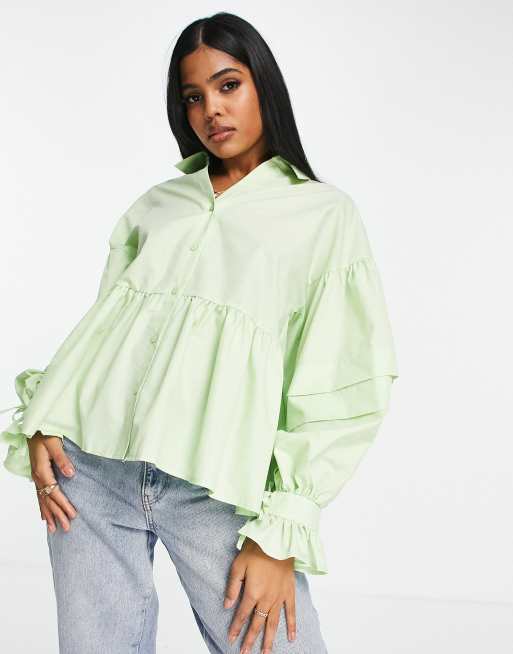 ASOS DESIGN - Chemise à smocks avec manches volumineuses - Vert délavé | ASOS