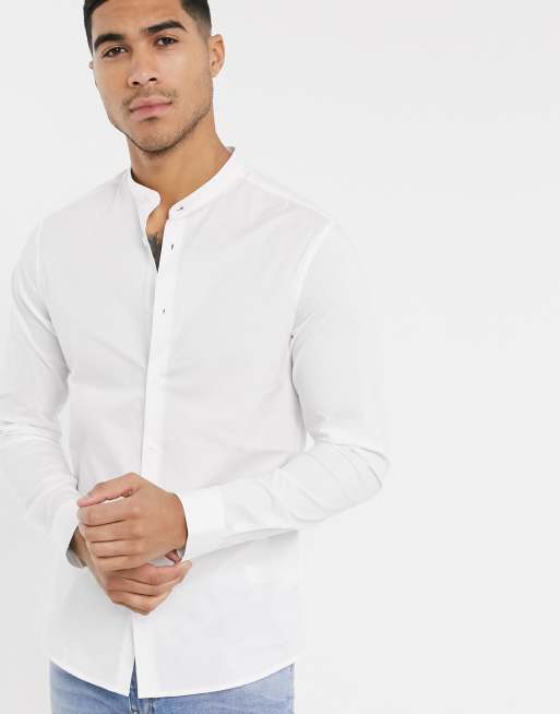 Asos Design Chemise Ajustée à Col Grand Père Blanc Asos