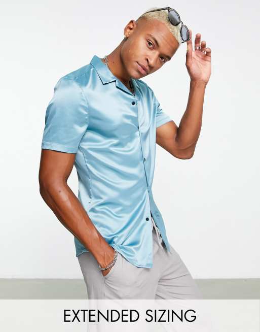 Asos Design Chemise Ajustée En Satin Bleu Pétrole Asos