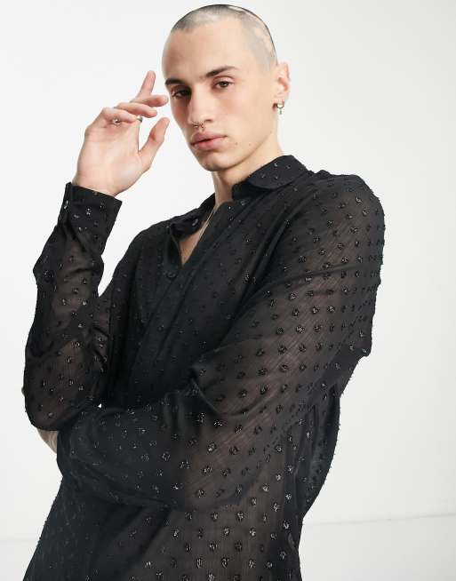 Asos Design Chemise Classique Avec Effet Texturé Métallisé Noir Asos