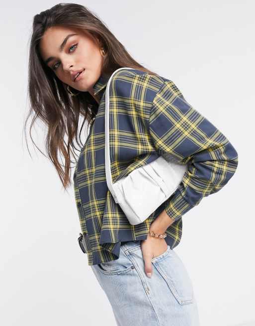 Asos Design Chemise Courte à Carreaux Bleu Marine Et Jaune Asos