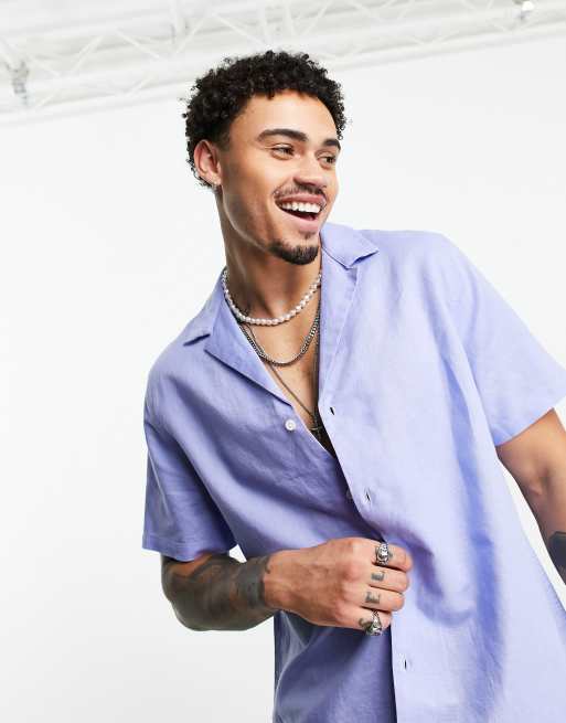 Asos Design Chemise Décontractée En Lin Mélangé Avec Col à Larges
