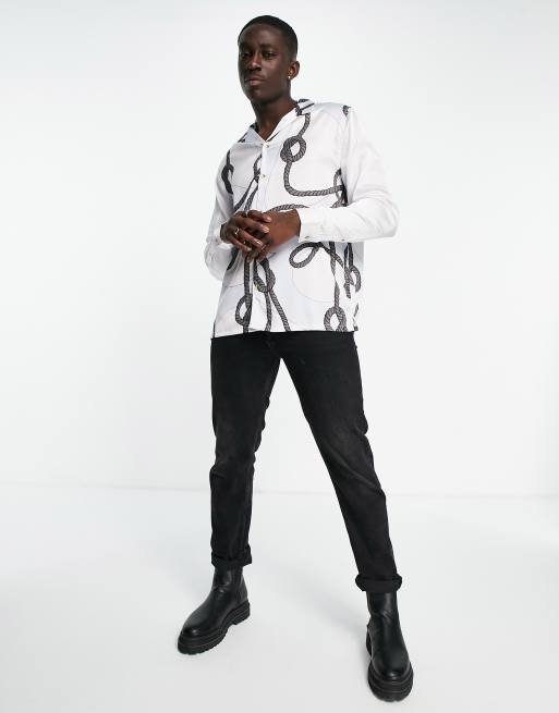 Asos Design Chemise En Satin Avec Col à Revers Et Imprimé Corde