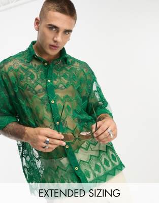 ASOS DESIGN - Chemise oversize coupe carrée à imprimé aztèque brodé - Vert | ASOS