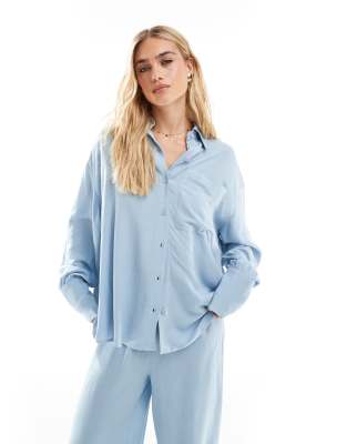 ASOS DESIGN - Chemise oversize en lin mélangé - Bleu | ASOS
