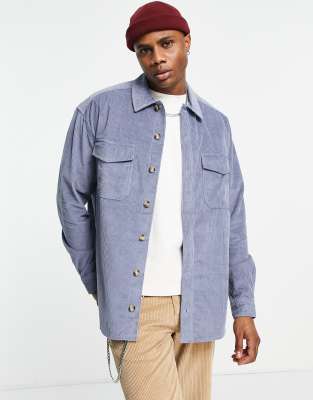 ASOS DESIGN - Chemise oversize en velours côtelé avec deux poches style années 90 - Bleu cendré ...