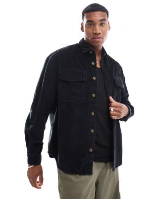 ASOS DESIGN - Chemise oversize style années 90 avec poches plaquées en velours côtelé - Noir | ASOS