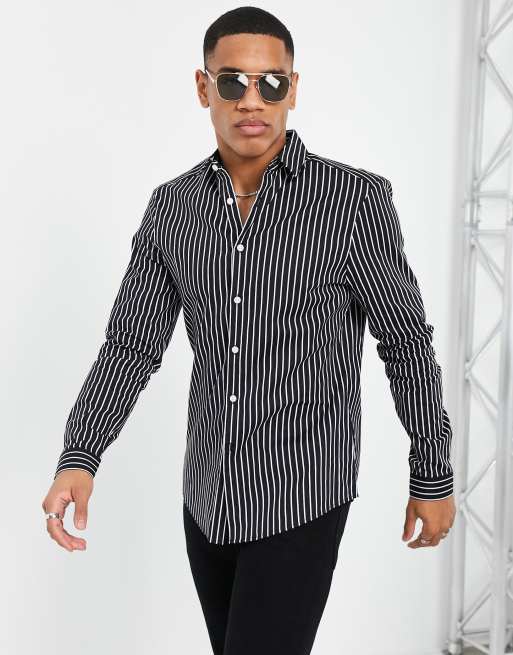 Asos Design Chemise Stretch Ajustée à Rayures Asos