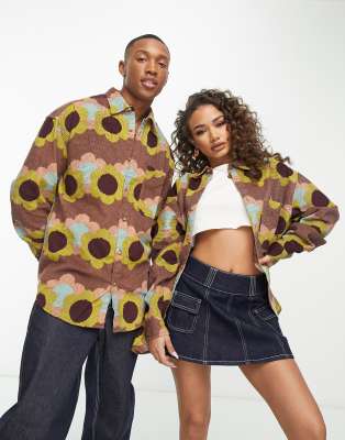 ASOS DESIGN - Chemise unisexe oversize style années 90 en velours côtelé avec imprimé fleuri ...