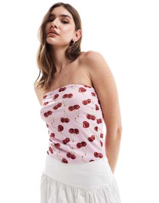 ASOS DESIGN cherry bandeau top in pink | ASOS
